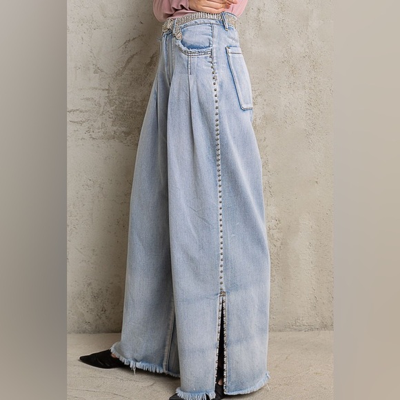 Pants & Jumpsuits | 159 High Rise Wide Leg Studded Jeans | Poshmark